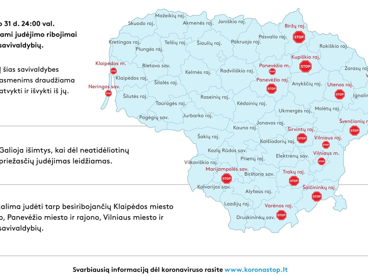 Iki kovo 31 d. pratęsiami judėjimo ribojimai 16-oje savivaldybių ...